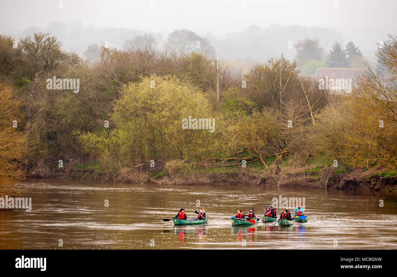 Canoes on a Sunday morning excursion down the River Severn at Cressage ...