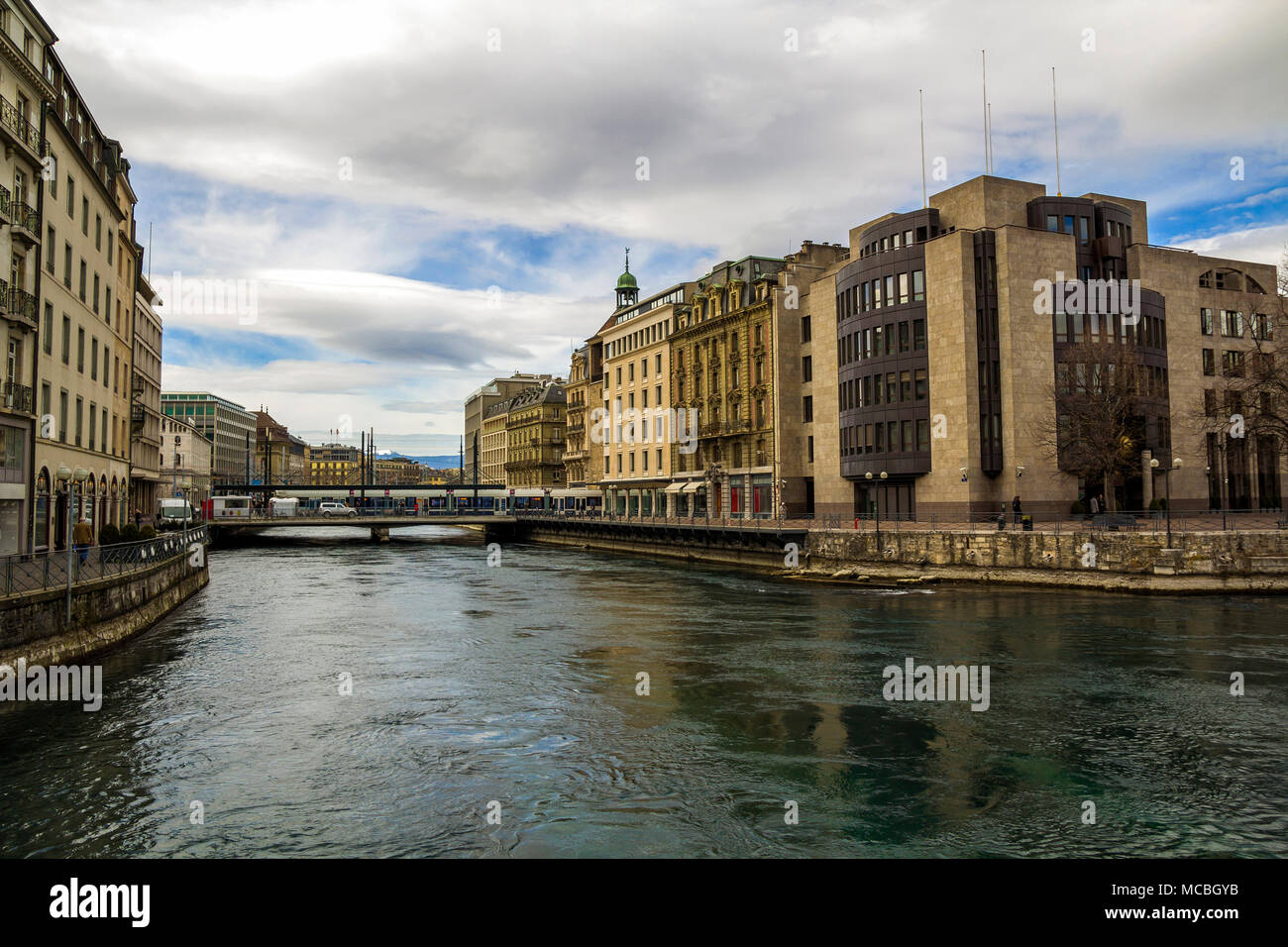 Facades of historic buildings in the city center of Geneva, Switzerland ...