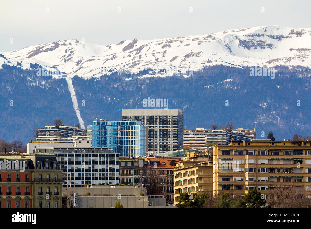 Facades of historic buildings in the city center of Geneva, Switzerland ...