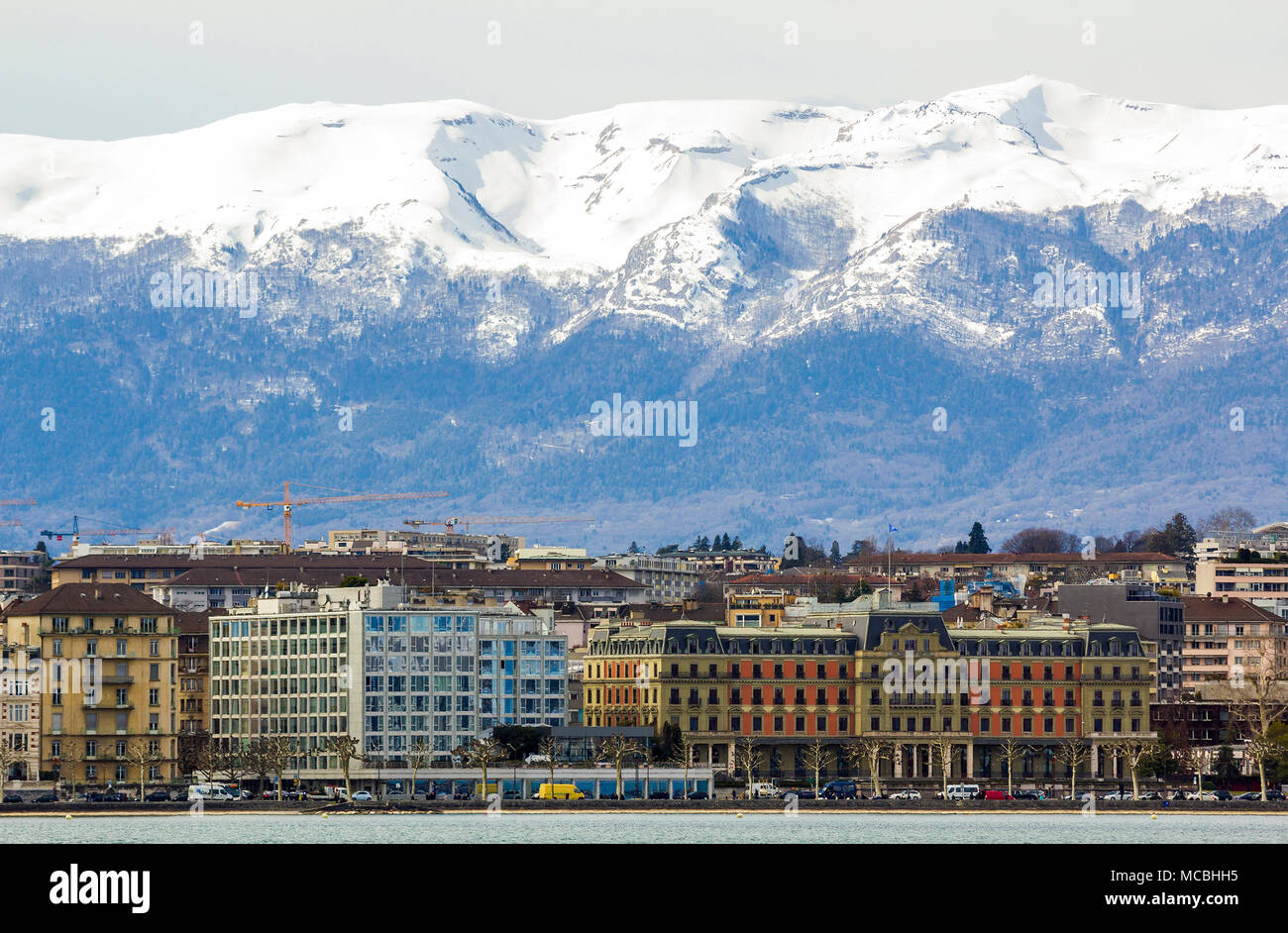 Facades of historic buildings in the city center of Geneva, Switzerland ...