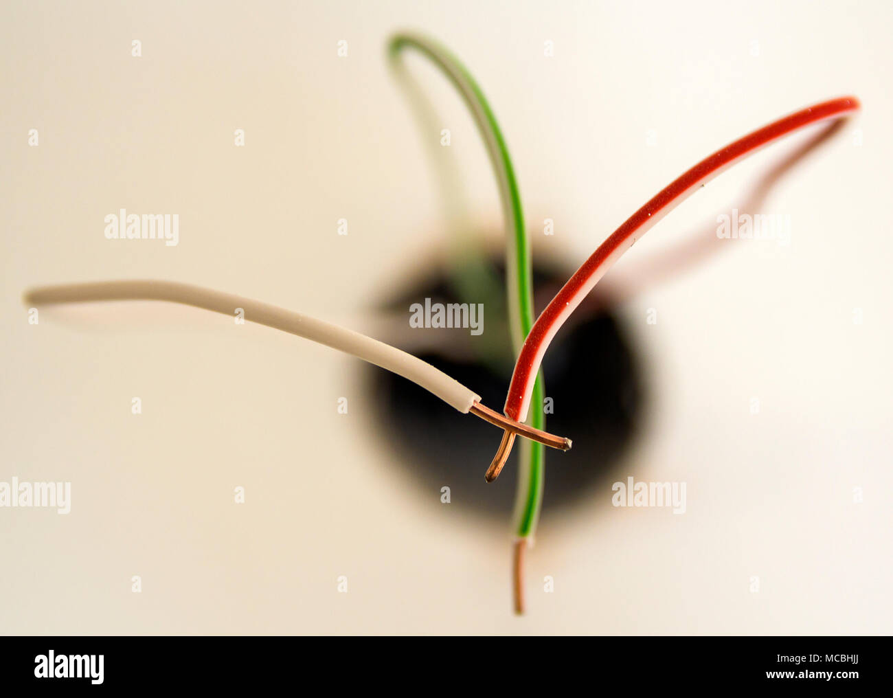 Badly wired plug electric wires showing bad and wrong dangerous ...