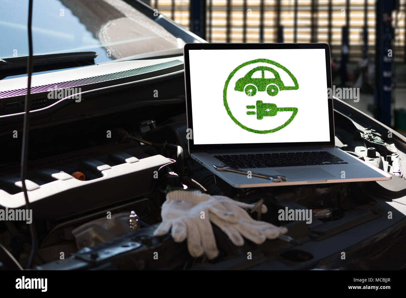 green electric car energy in transportation electric concept Stock ...