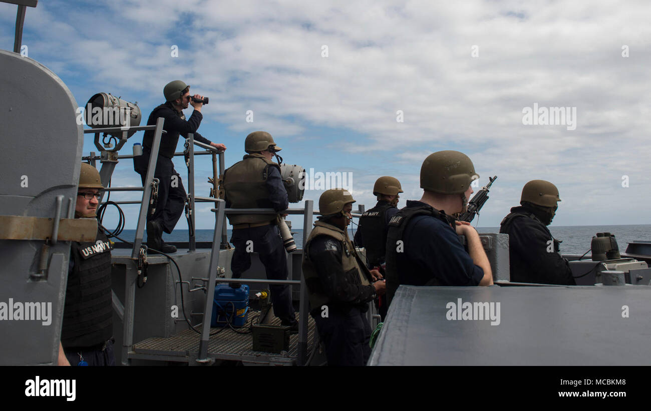 ATLANTIC OCEAN (March 27, 2018) Sailors scan the horizon for contacts ...