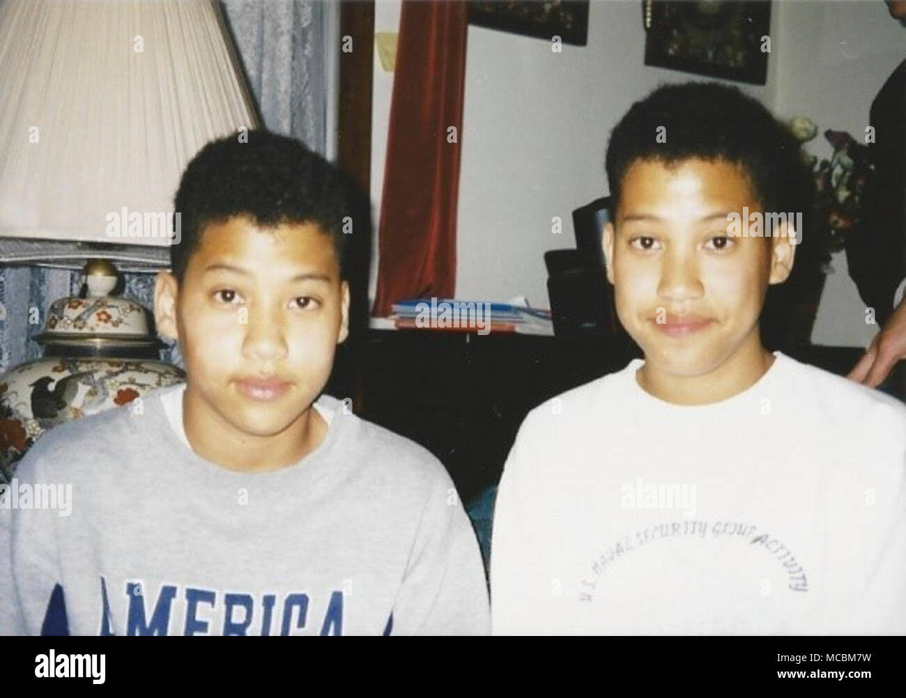 Julien and Daniel Adams pose together at their home in Japan in the mid ...