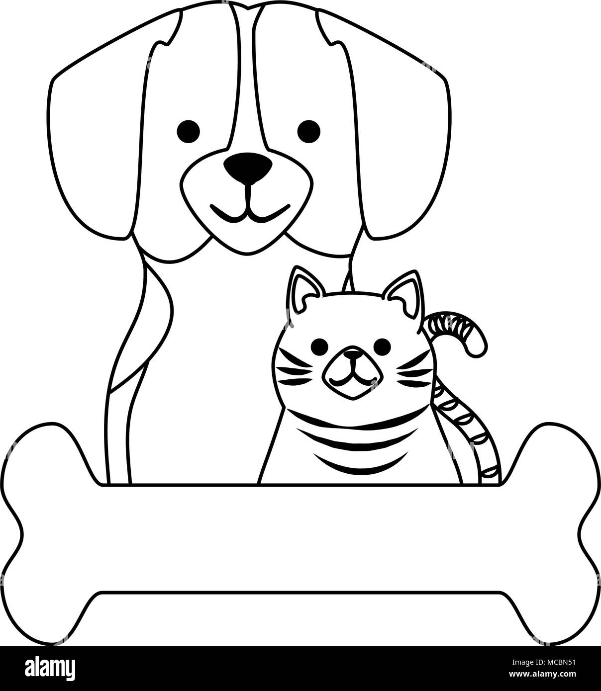 cute dog and cat with bone characters vector illustration design Stock ...