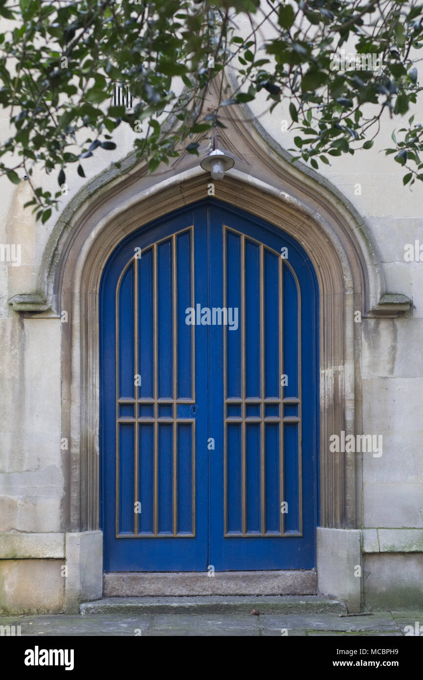 decorative blue wooden church door Stock Photo - Alamy