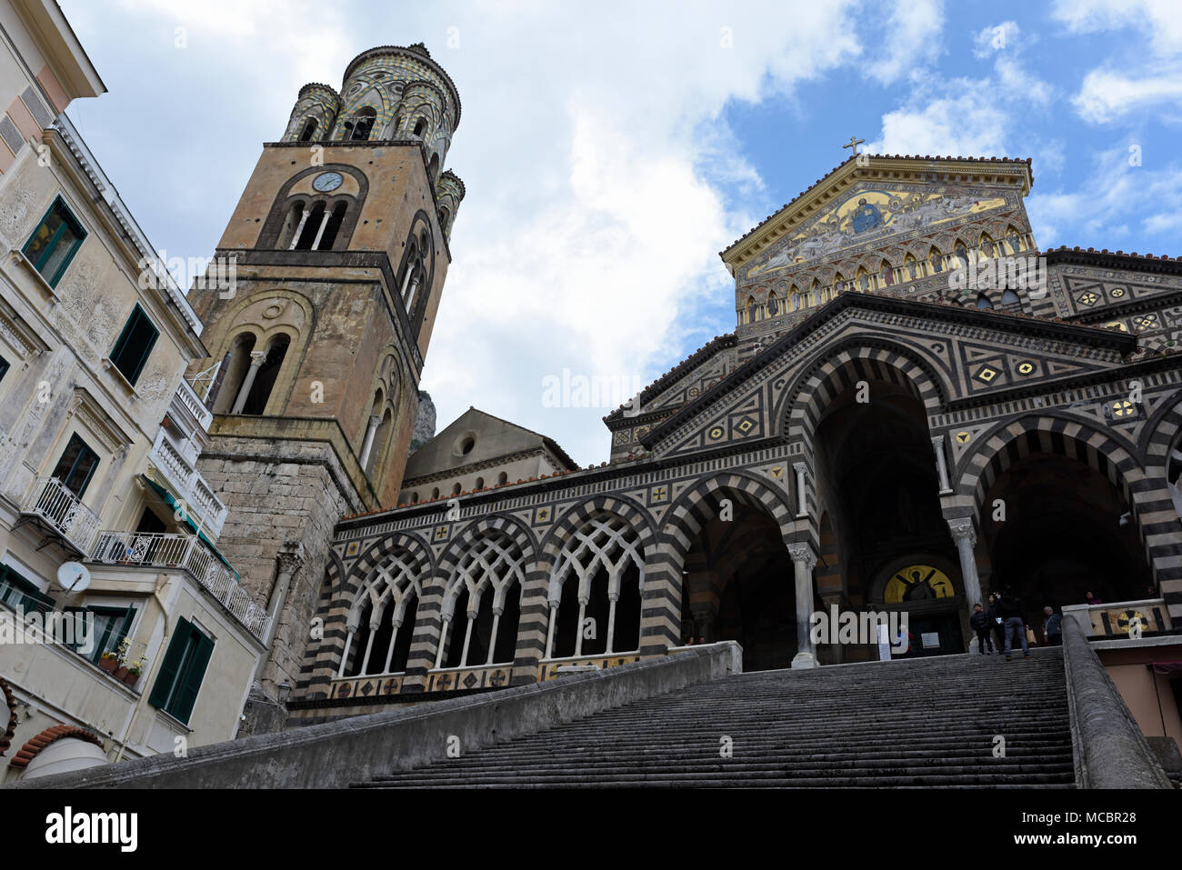 The Duomo or Amalfi Cathedral from the steps in Amalifi, Italy Stock ...