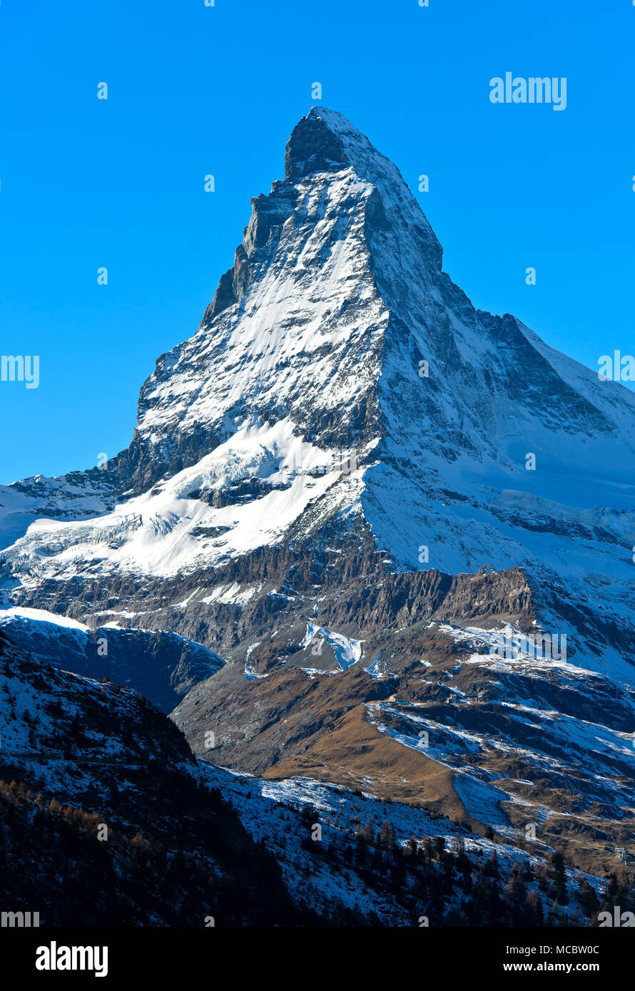 Matterhorn, Mont Cervin, with Hörnli Ridge, Hörnligrat, Zermatt, Valais ...