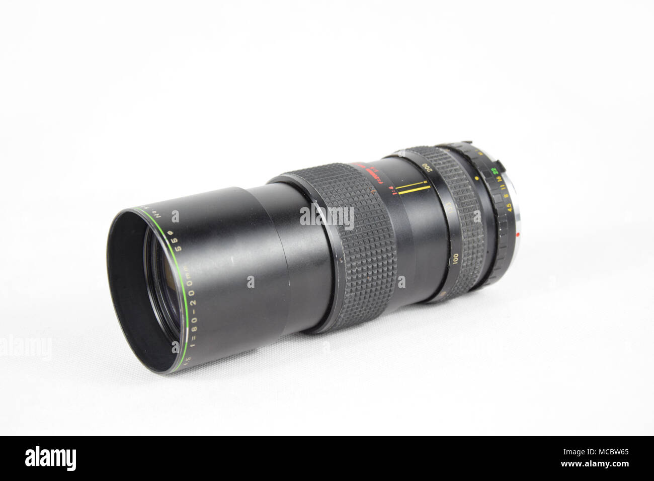 80 - 200 mm old camera lens of an vintage analog camera - isolated ...