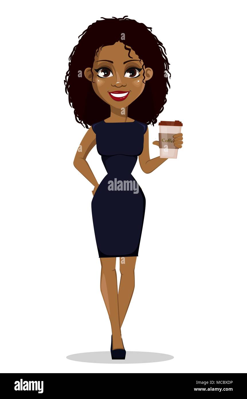 African American business woman cartoon character. Young beautiful ...