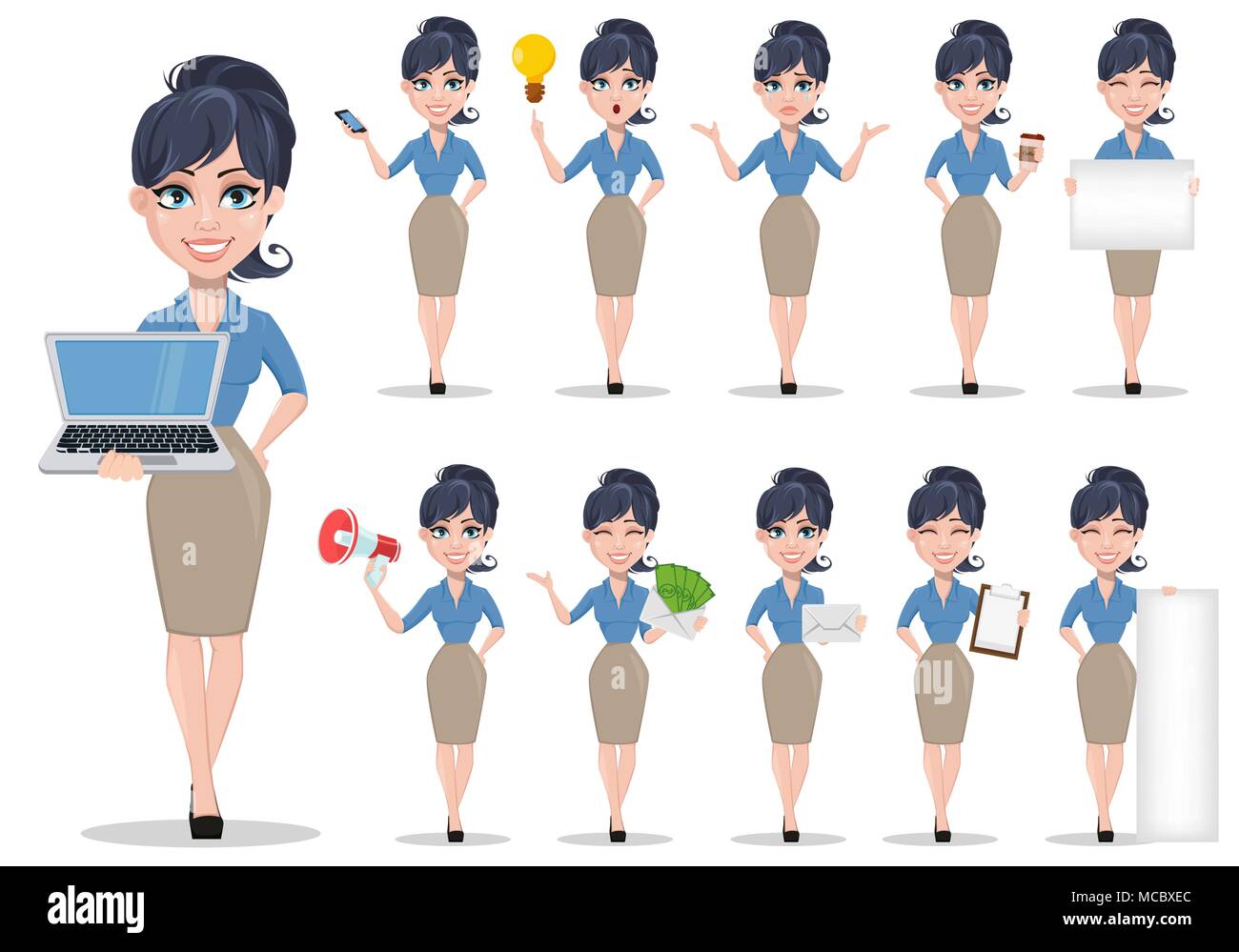 Business woman, set. Beautiful businesswoman in formal clothes standing ...