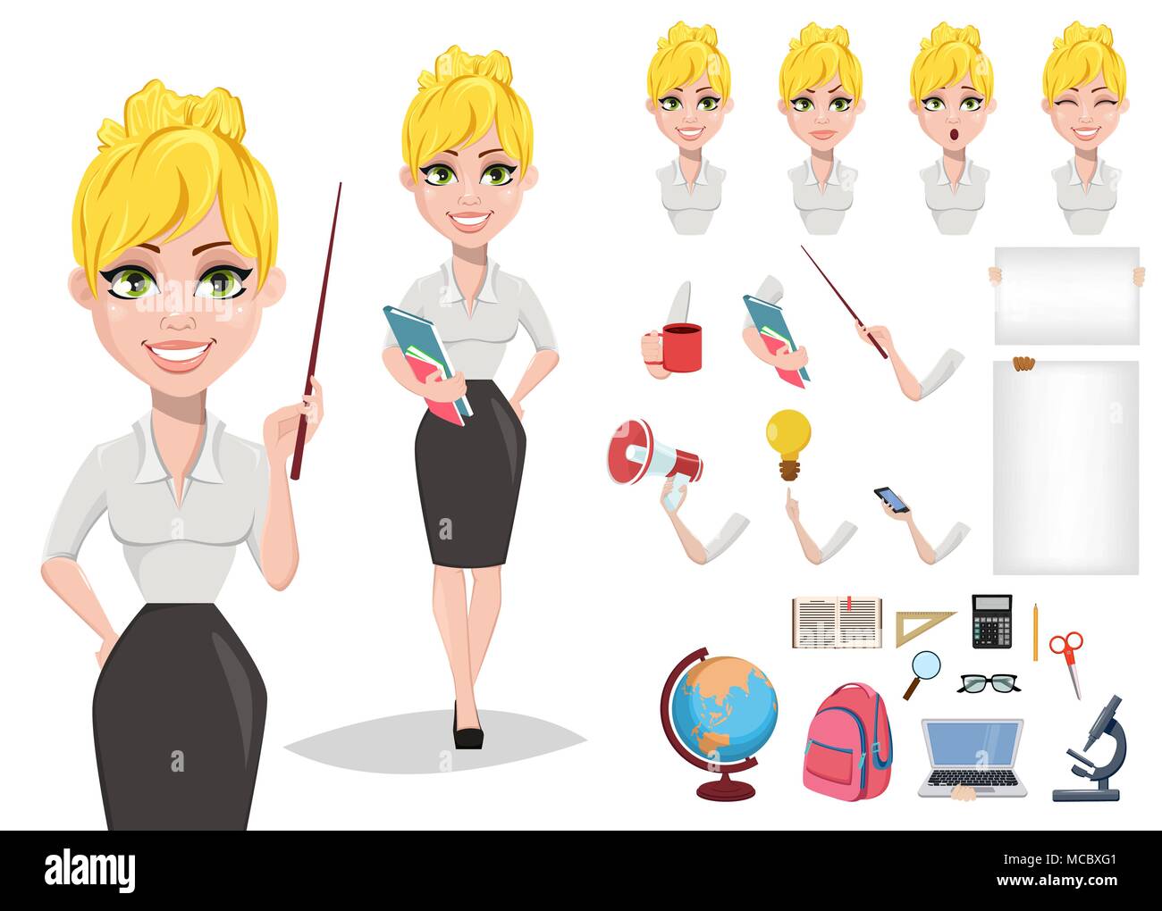 Cheerful female teacher character creation set. Happy teacher's day ...