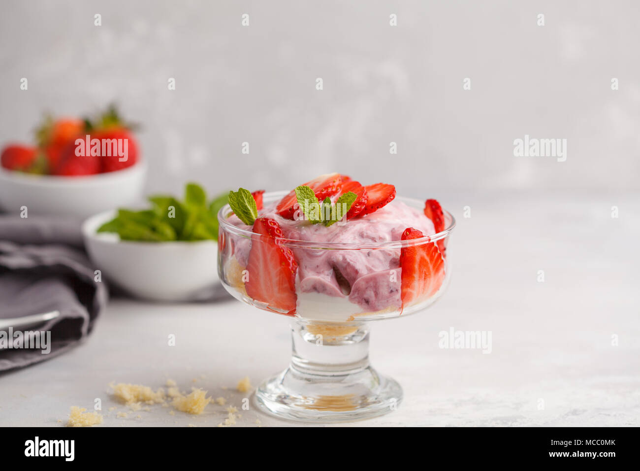 Strawberry Dessert Berry Trifle Cheesecake Parfait Berry Mousse In Glass On A Light