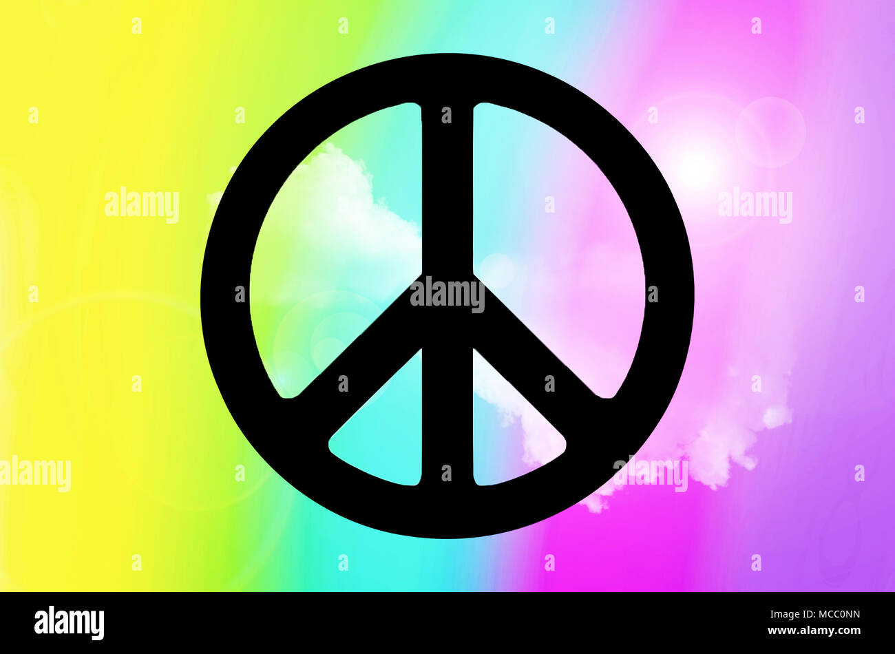 Symbol of Peace on rainbow background Stock Photo - Alamy