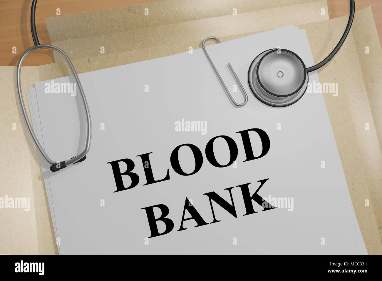 3D illustration of BLOOD BANK title on a medical document Stock Photo ...