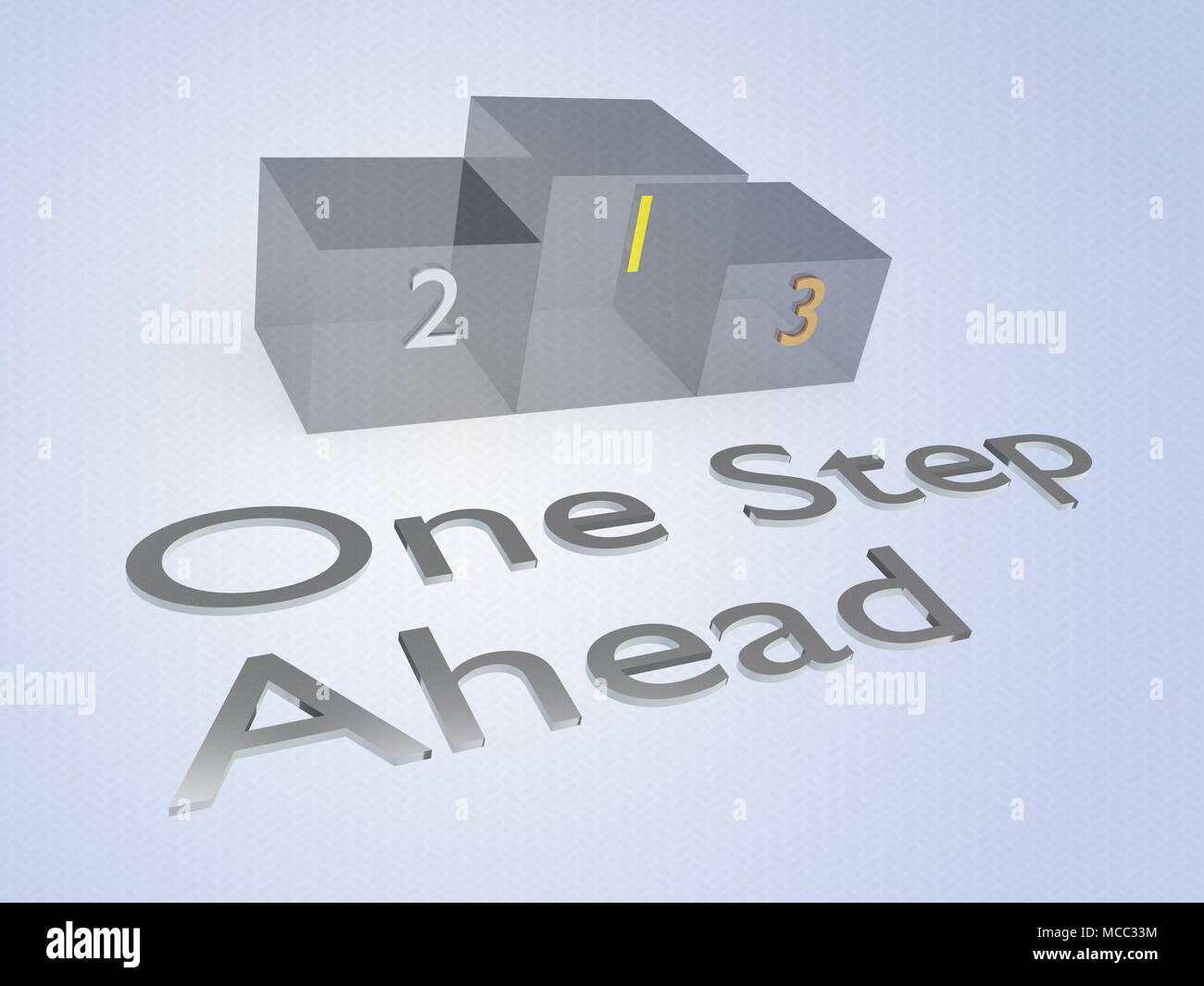 3D illustration of One Step Ahead title with a podium as a background ...