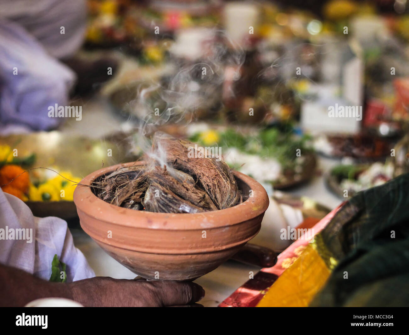 worship of indian god godess idol dhoop dhuno dhunichi durga puja with ...