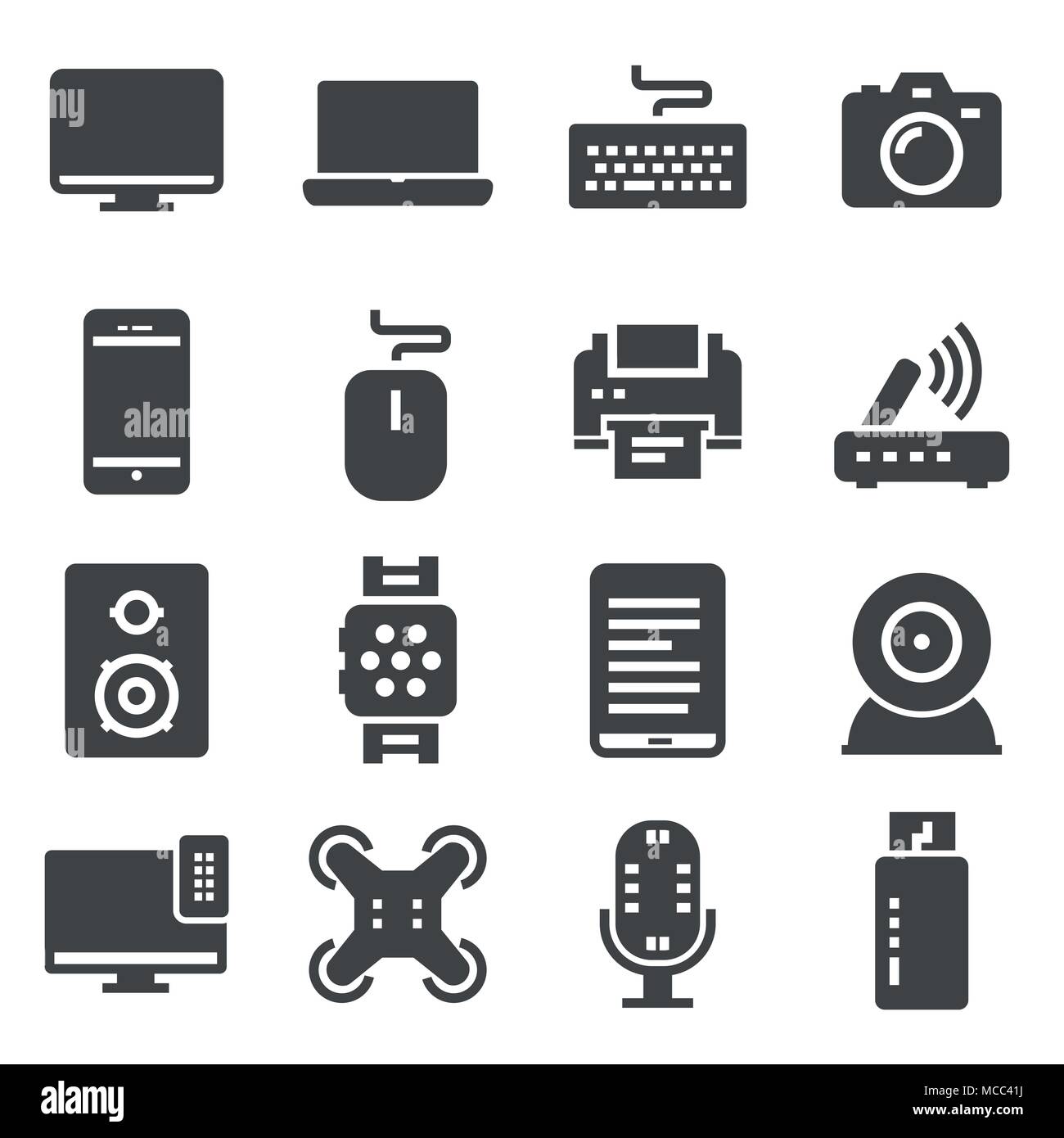 Electronic devices thin flat icons on white background Stock Vector ...