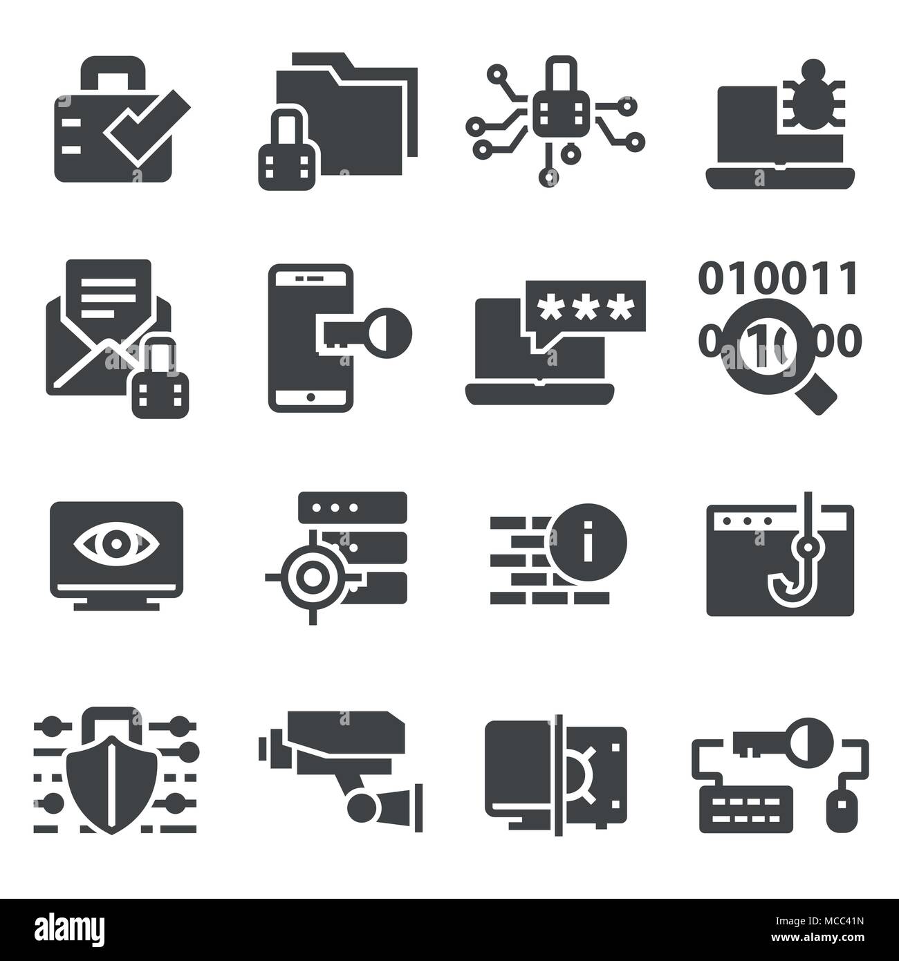 Security gray icon set, cyber protection symbols collection on white ...