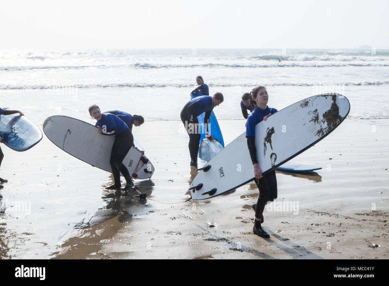 Surf school, learning,surfing,on,surfboards,water,sports,at,Newgale ...