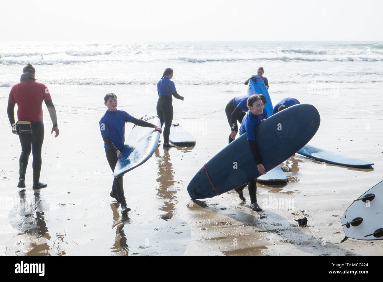 Surf school, learning,surfing,on,surfboards,water,sports,at,Newgale ...