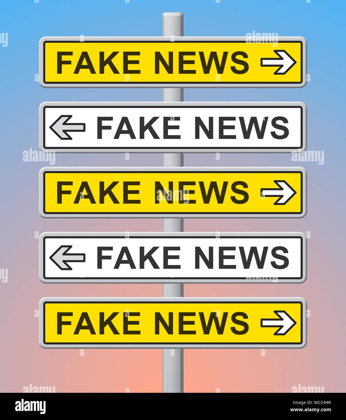 Fake News Signs Pointing Both Ways 3d Illustration Stock Photo - Alamy