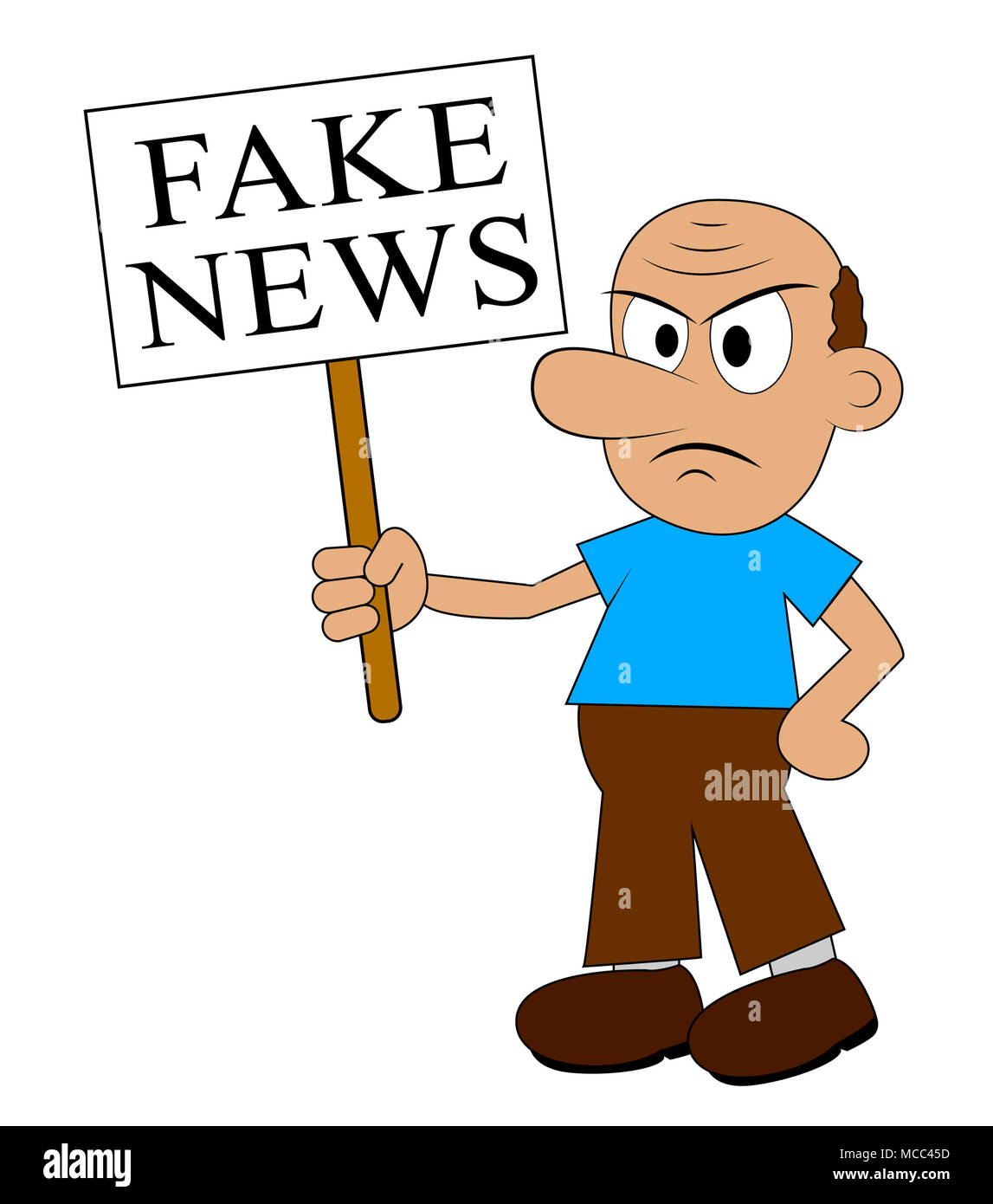 Fake News Unhappy Man Holding Sign 3d Illustration Stock Photo - Alamy