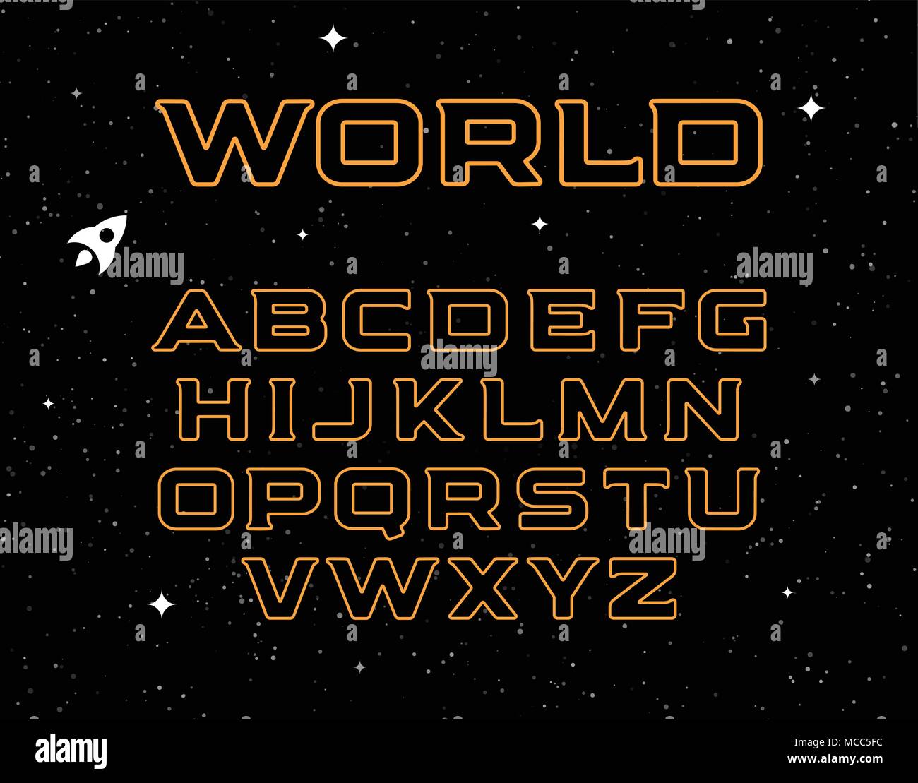 Isolated yellow color alphabet elements on black space background ...