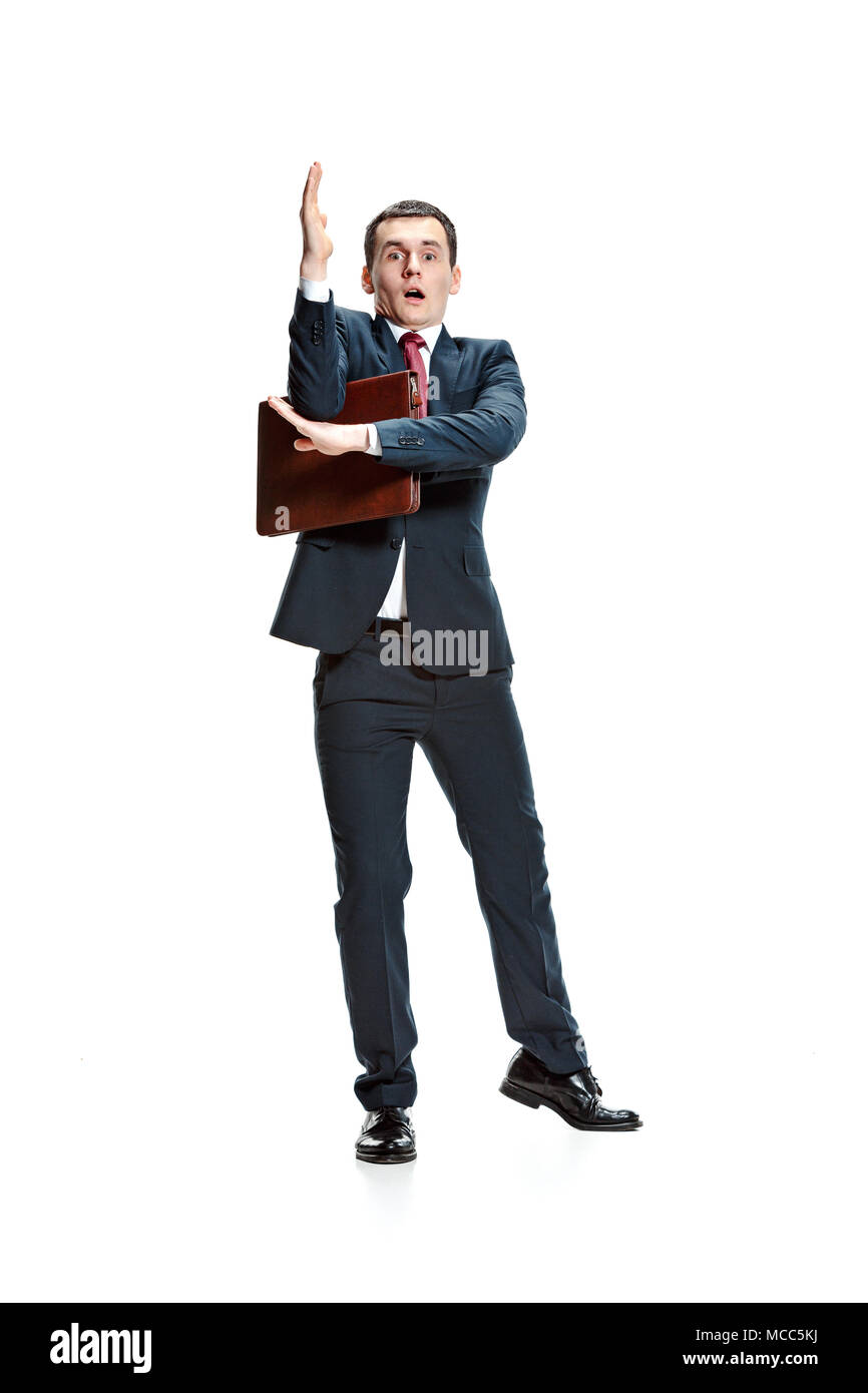 Choose me. Full body view of businessman on white studio background ...