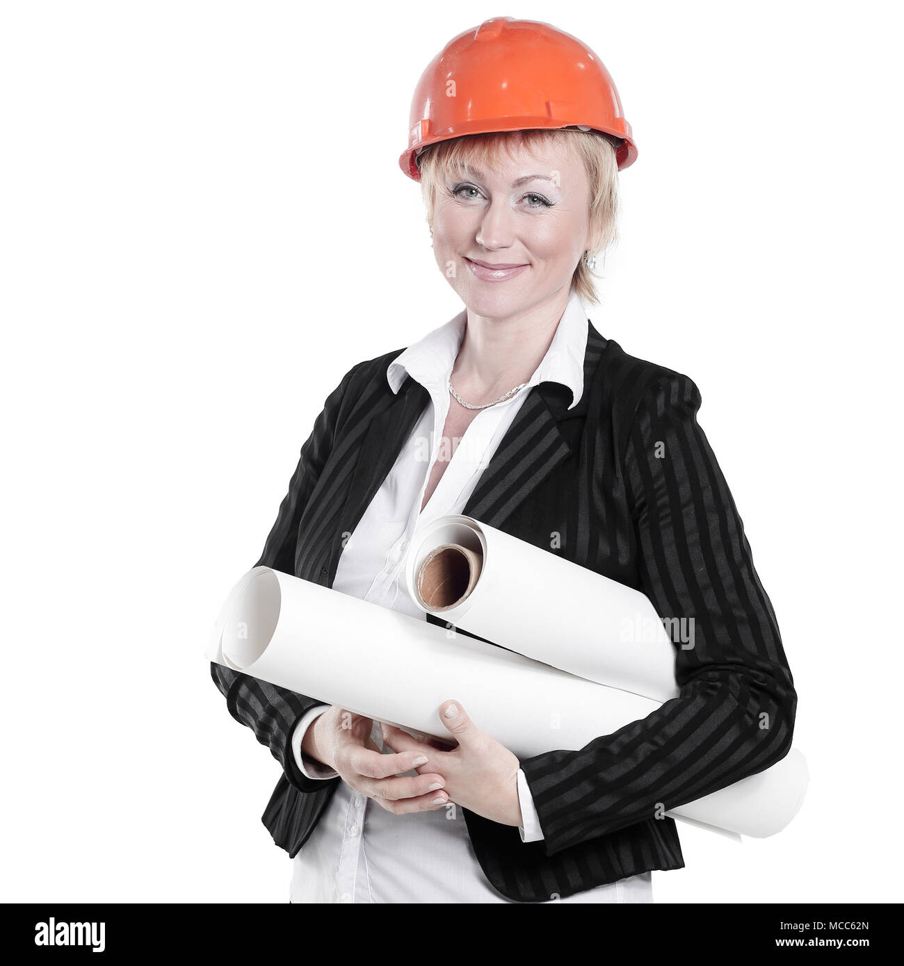 portrait of a female architect with blueprints Stock Photo - Alamy