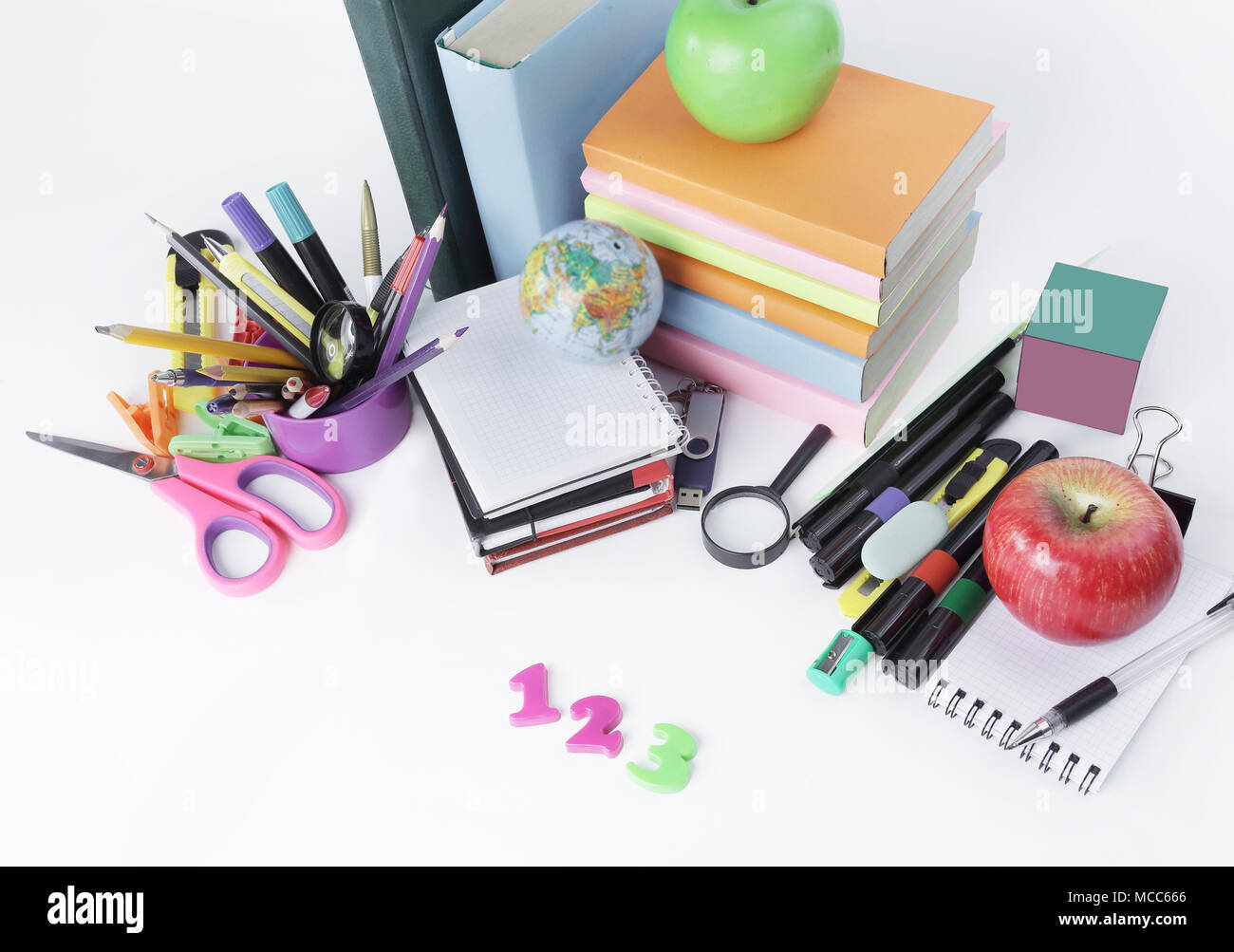 numbers and school supplies on white background Stock Photo - Alamy
