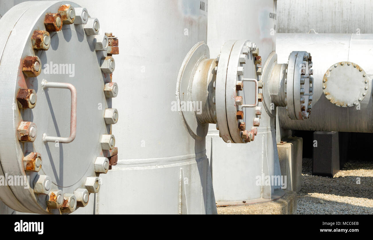 Tank accesses flange on high pressure compressed air tanks Stock Photo ...
