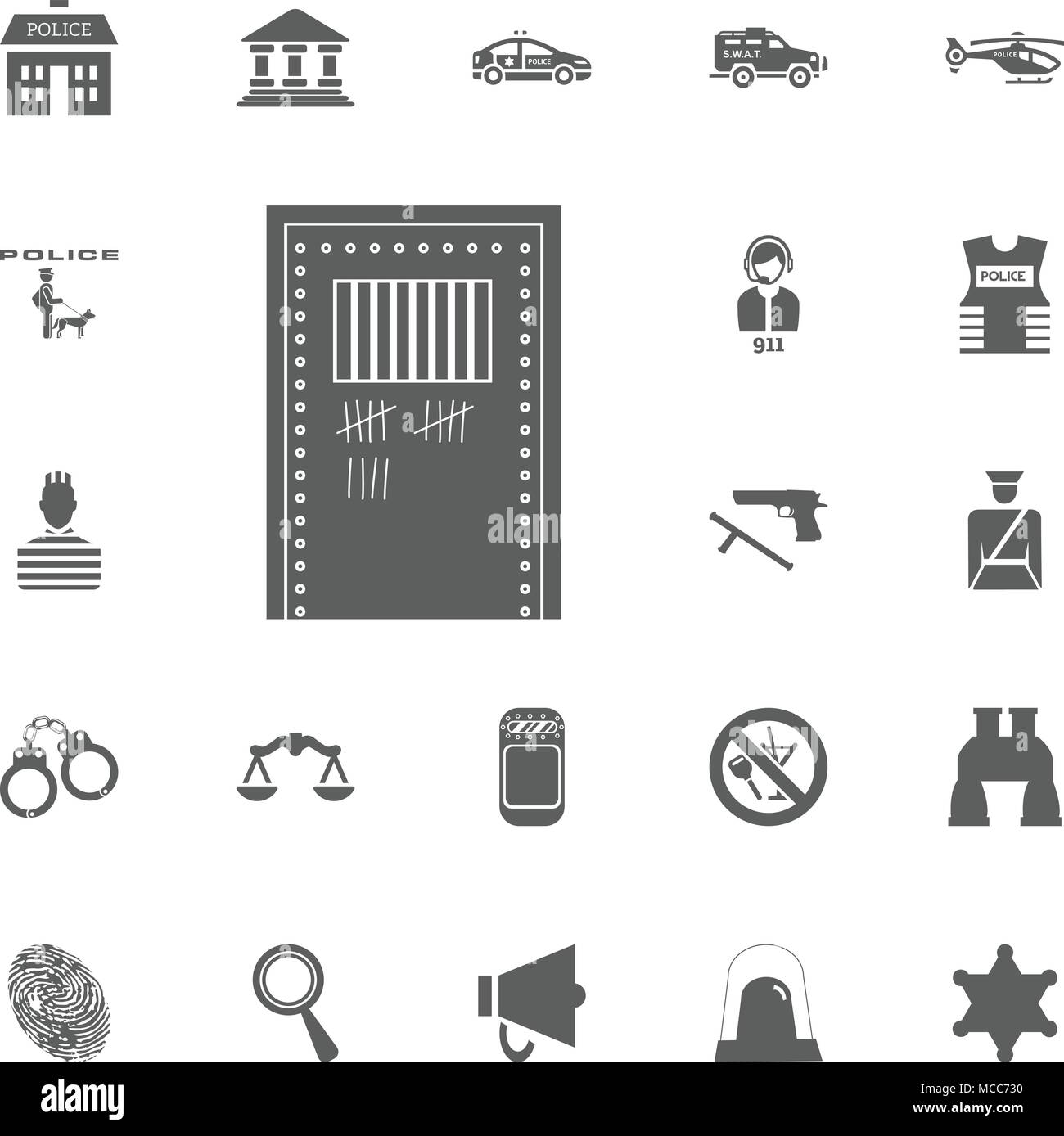 Jail, Prison door icon. Police and juctice vector icon set Stock Vector ...