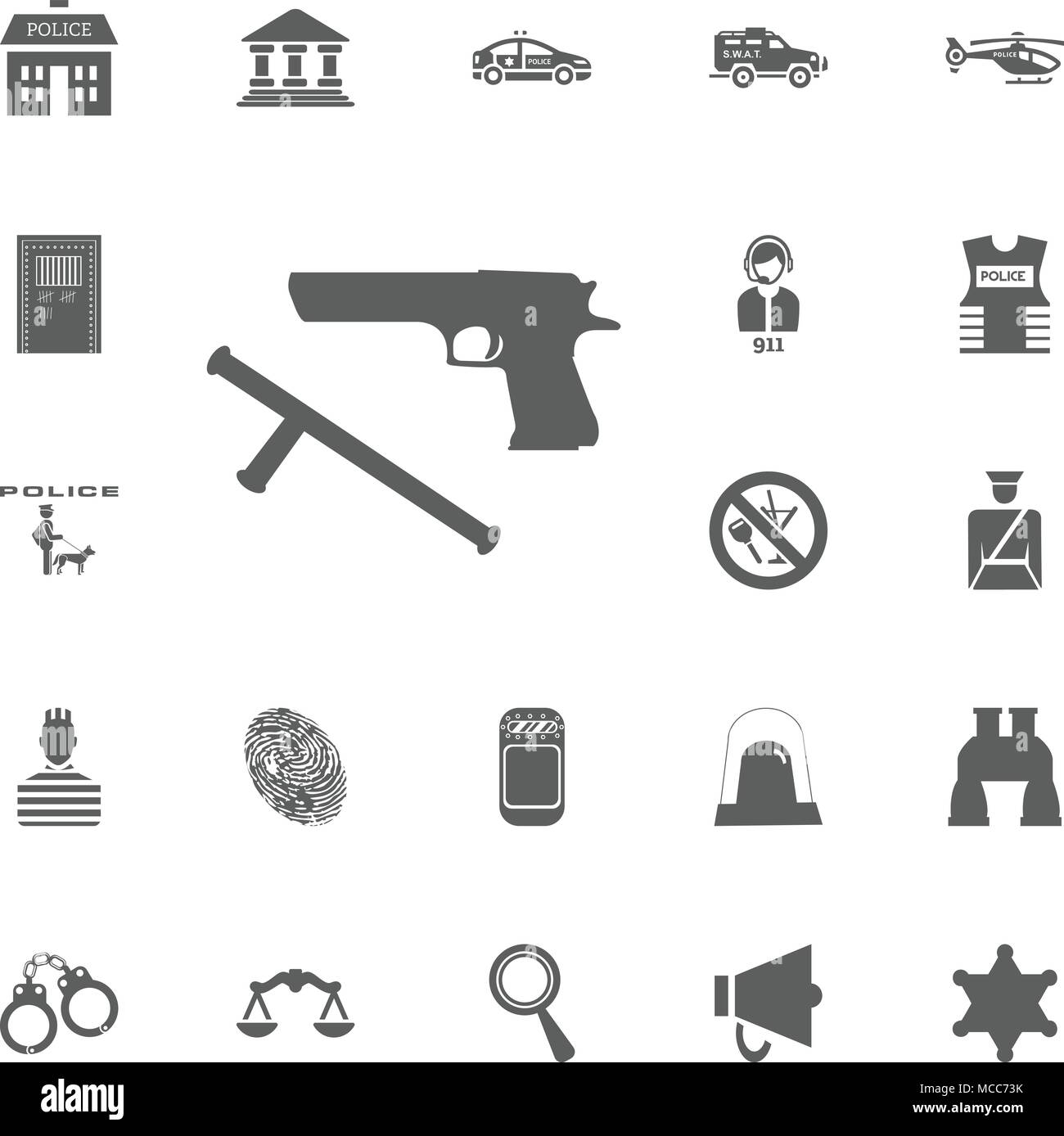 Police gun and baton icon. Police and juctice vector icon set Stock ...
