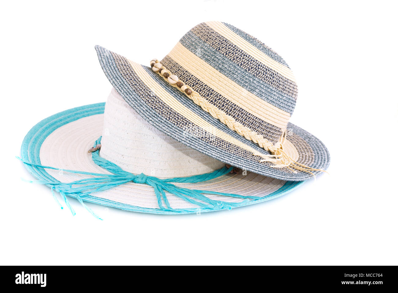 Colorful summer hats isolated on white background Stock Photo - Alamy