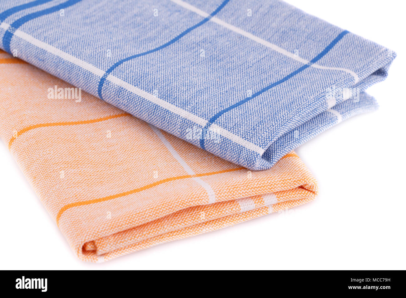 Colorful kitchen towels on white background Stock Photo - Alamy