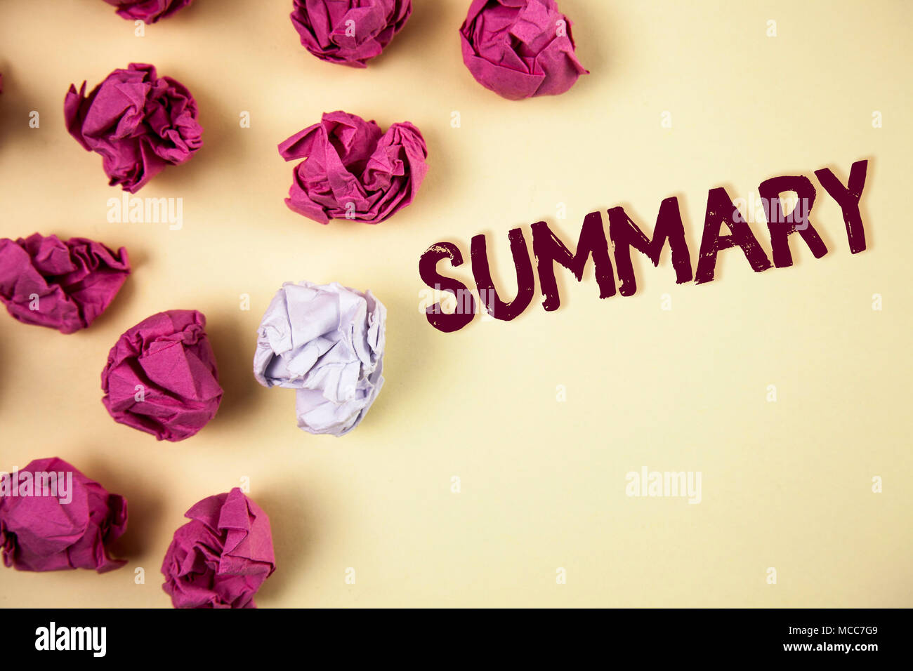 Writing note showing Summary. Business photo showcasing Brief Statement ...