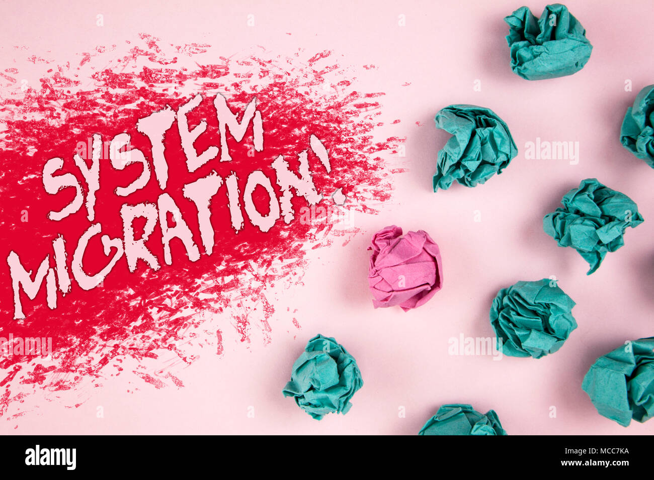 Writing note showing System Migration Motivational Call. Business photo ...