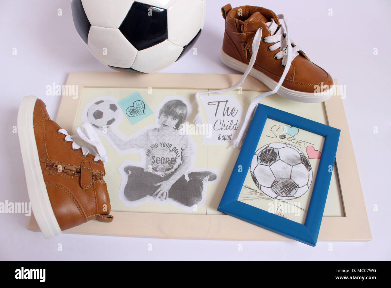 Soccer ball football with shoes collage Stock Photo - Alamy