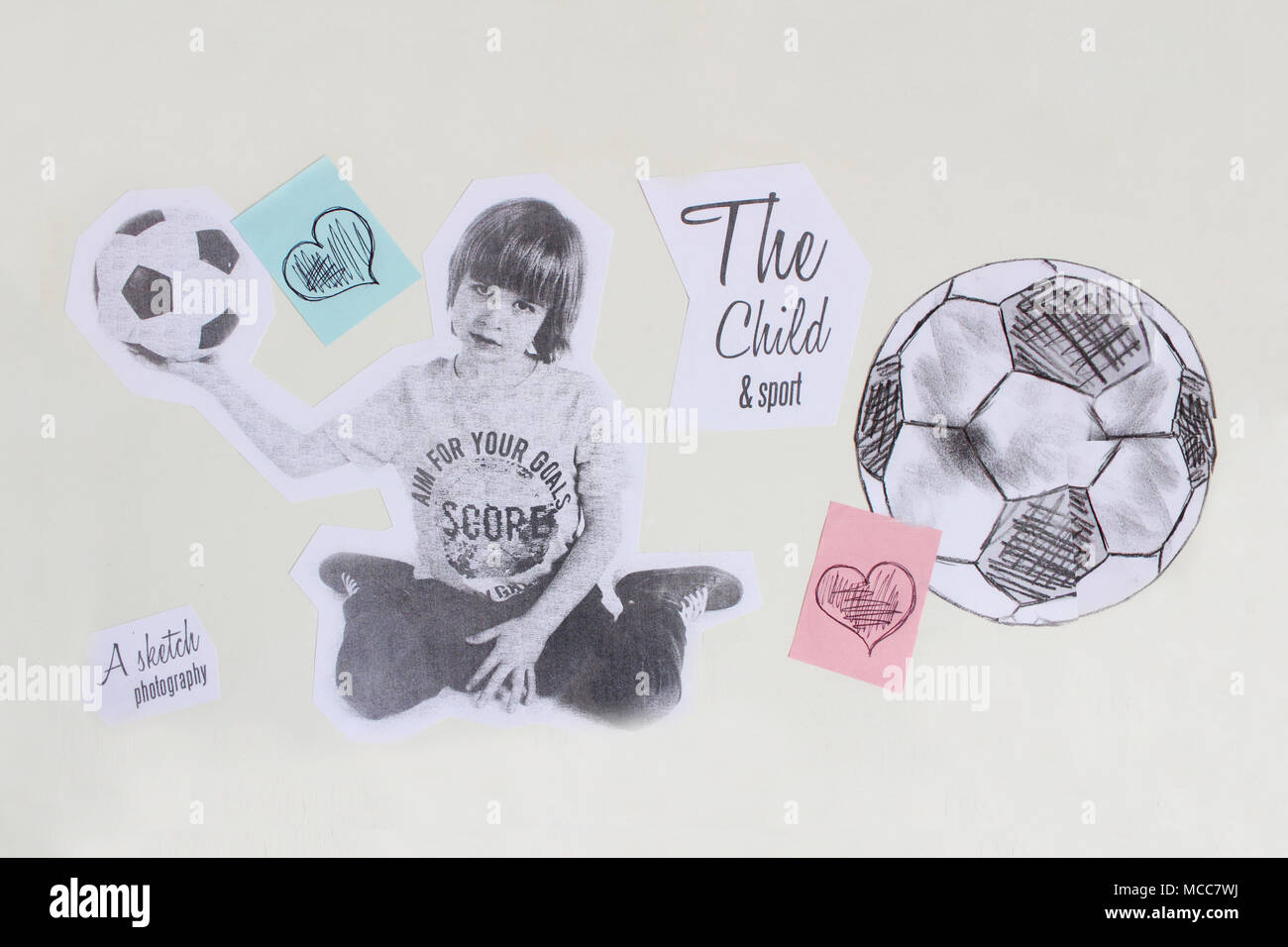 Soccer ball football with shoes collage Stock Photo - Alamy