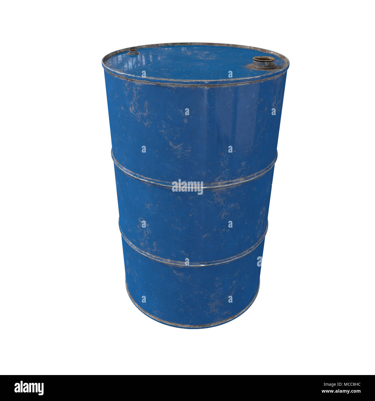 Old metal blue barrel. Isolated on white background. 3D render Stock ...