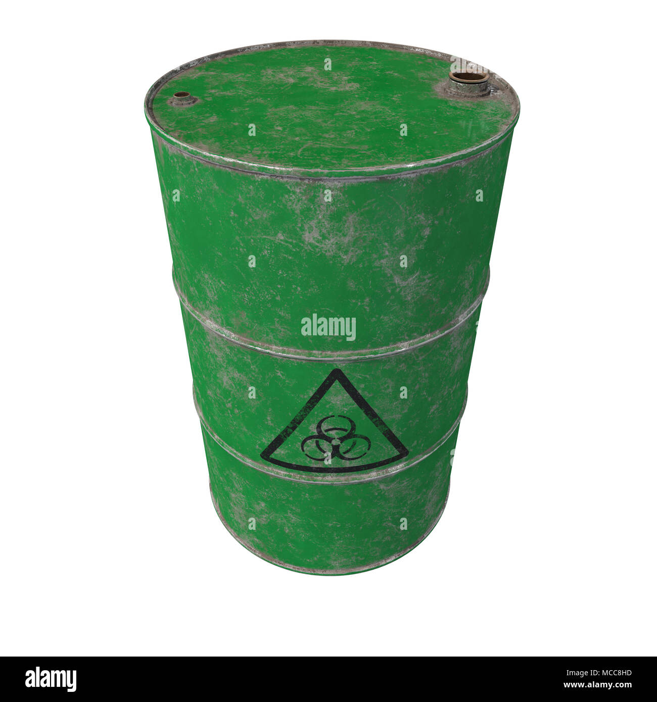 An old barrel of biological waste. Isolated on white background. 3D ...