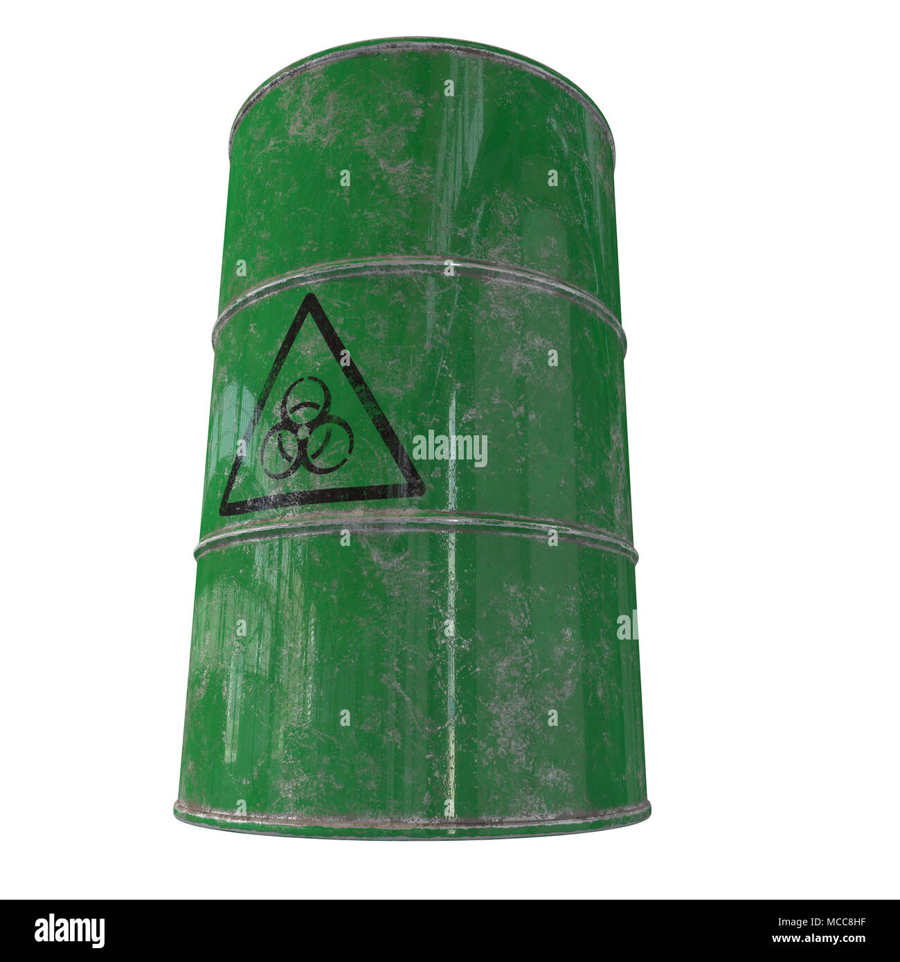 An old barrel of biological waste. Isolated on white background. 3D ...