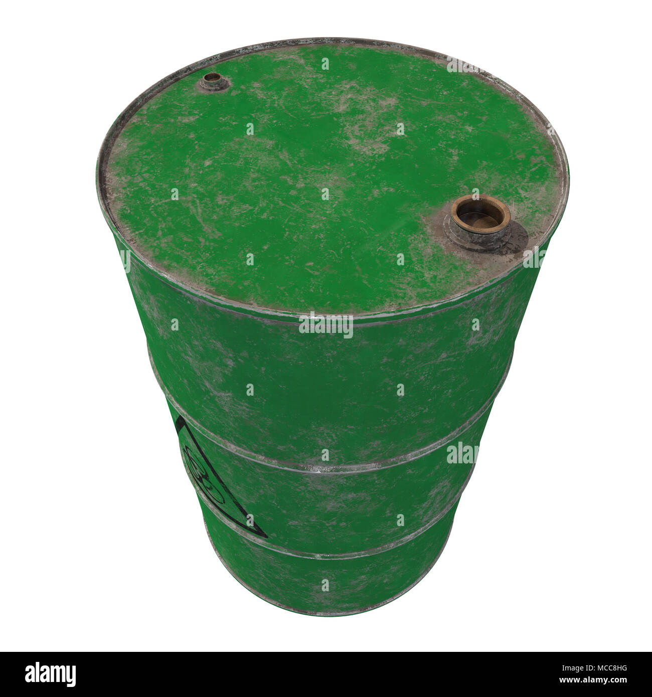 An old barrel of biological waste. Isolated on white background. 3D ...