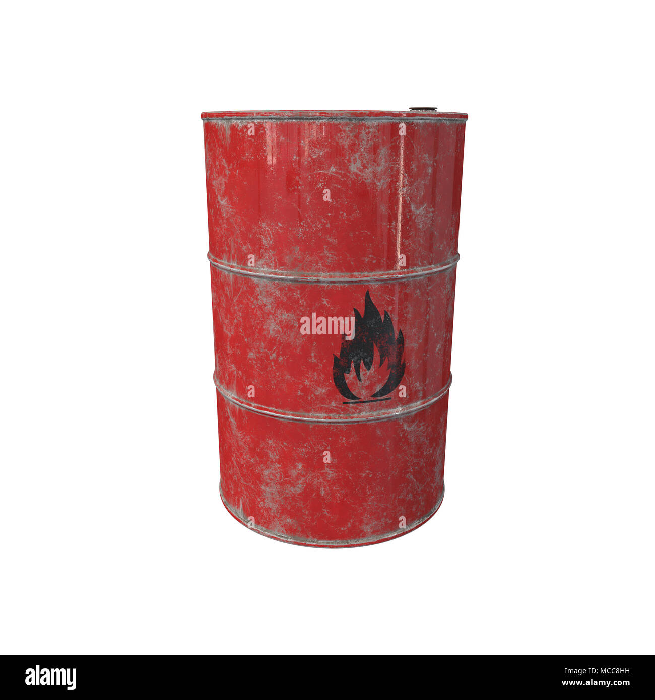 Old barrel with flammable contents. Isolated on white background. 3D ...
