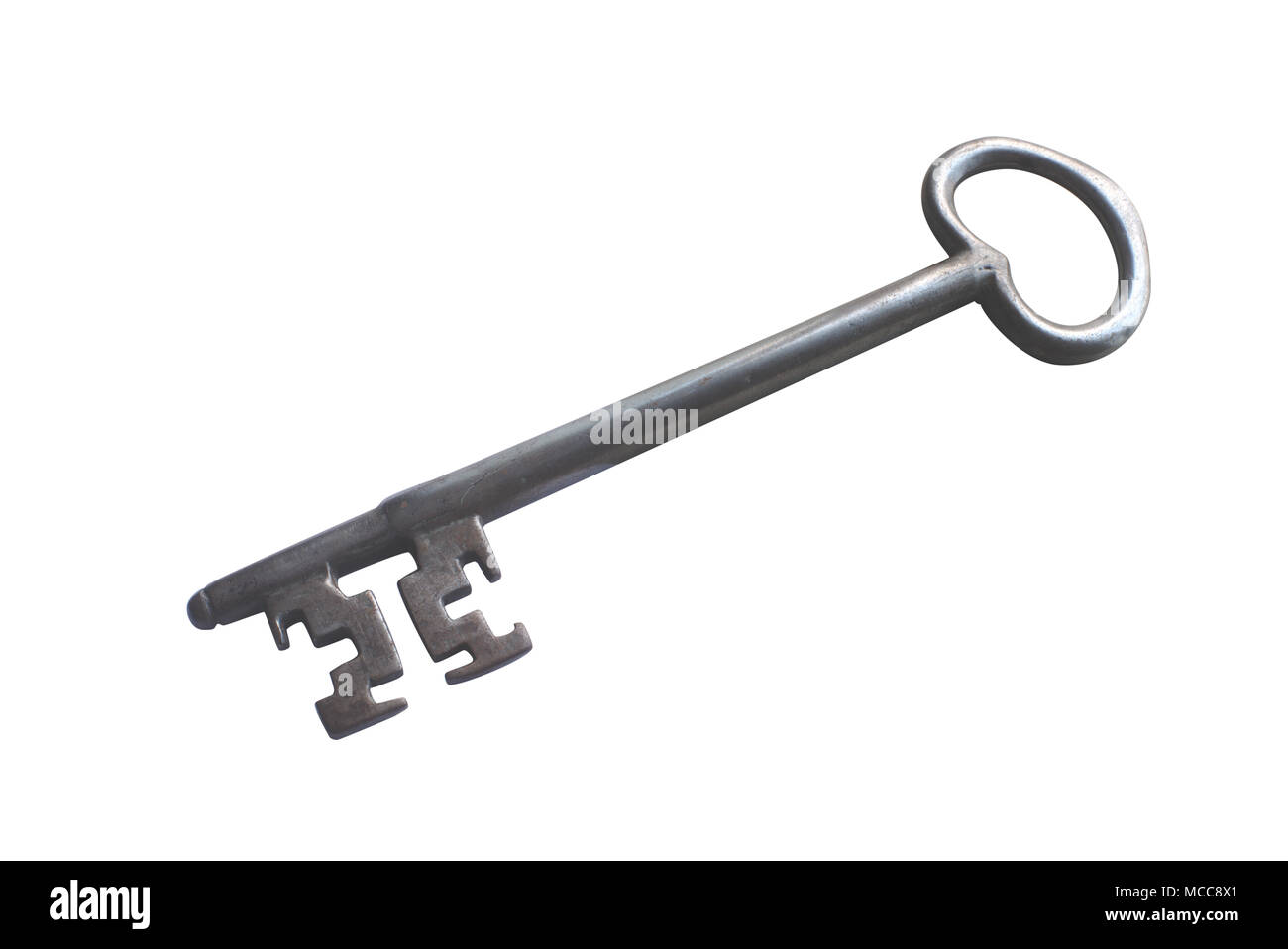 giant old metal key cut out on white background, antique Stock Photo ...