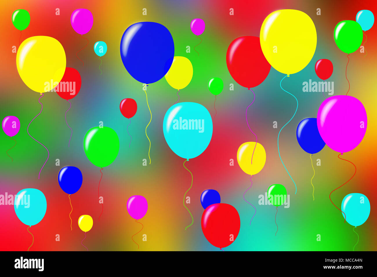 Volumetric multi-colored balloons on a blurred colored surface Stock ...
