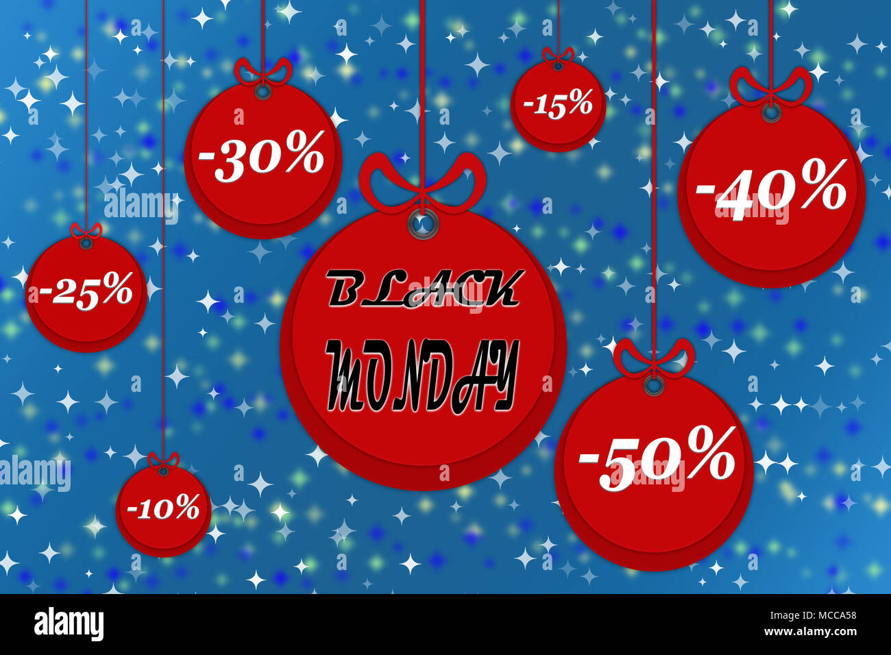 Red circles are written the size of the discounts in the black Monday ...