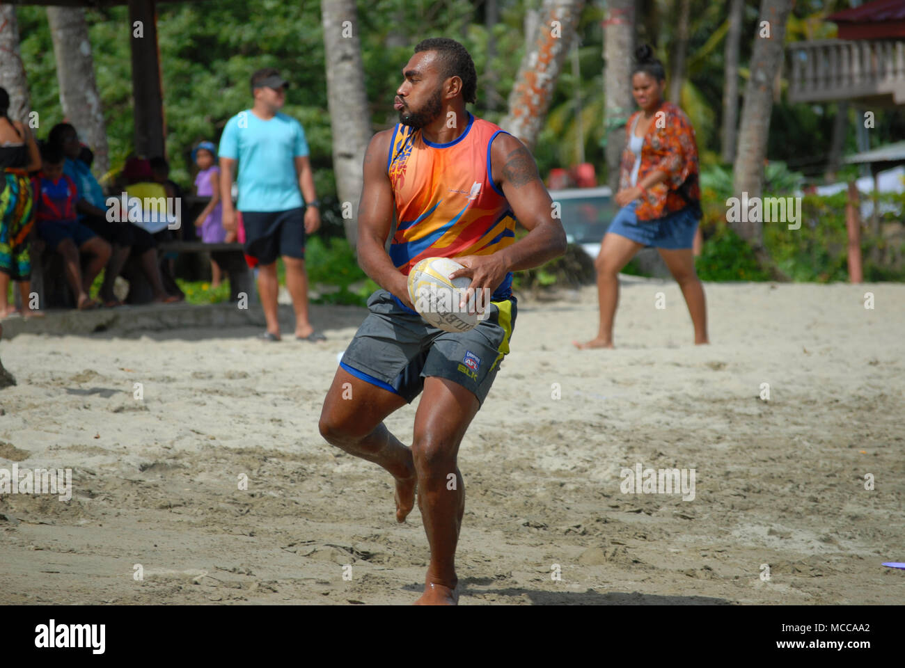 Fijian men playing rugby on Palm Beach, Pacific Harbour, Fiji Stock ...