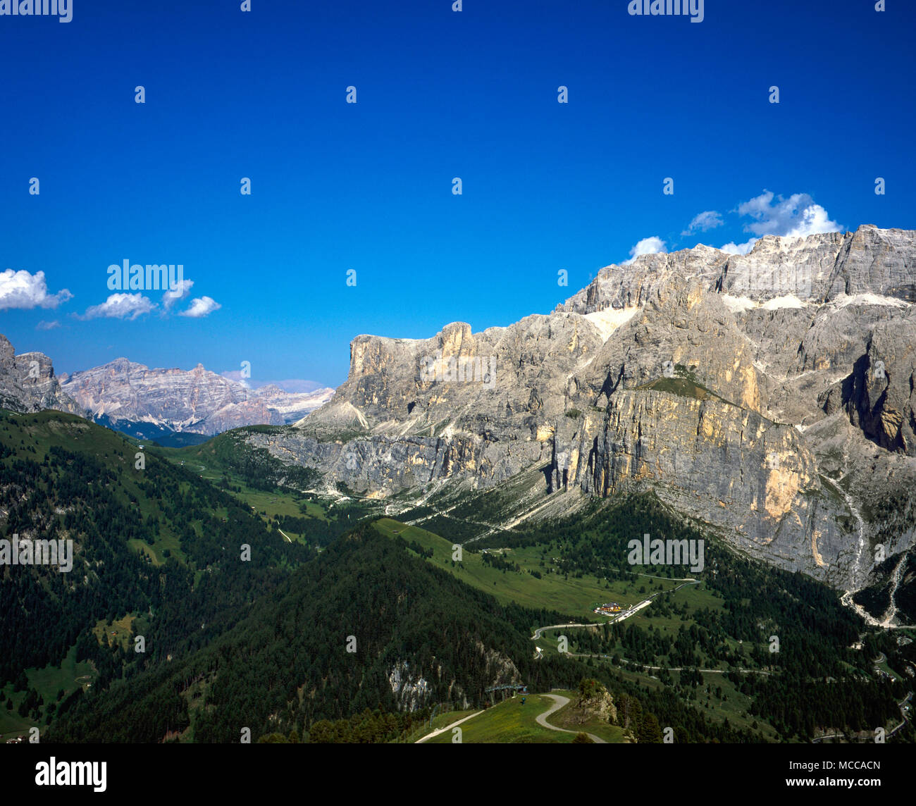 The Passo Gardena Grodner Joch passing between the Sella Gruppe and Grand Cir the Fanes Massif ...